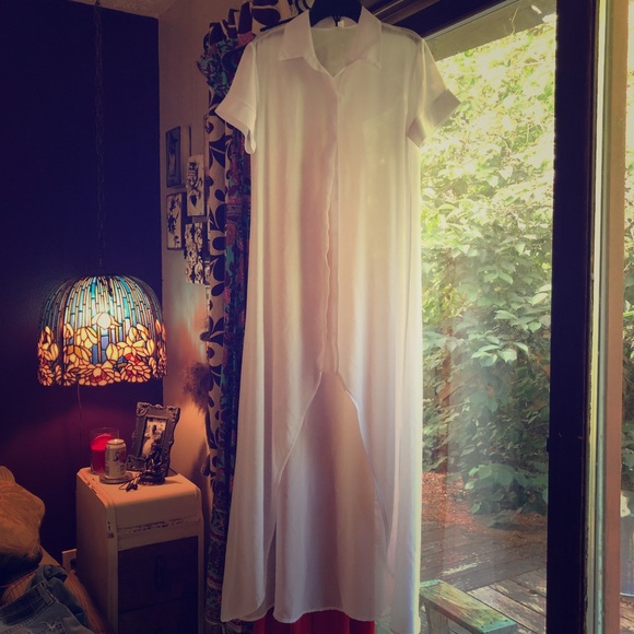 Tops | Sheer White Button Down Duster S | Poshmark